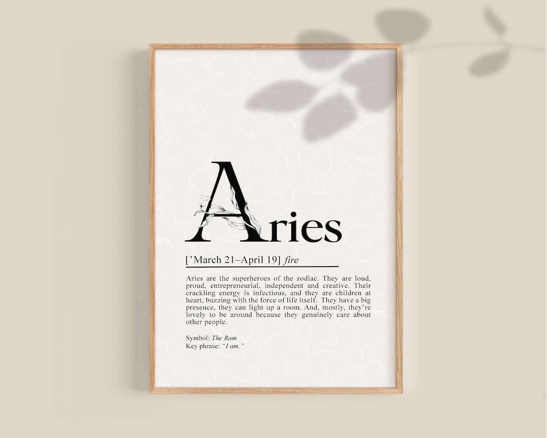 Aries Definition Zodiac Birthday Astrology Sign art Poster, Unframed ...