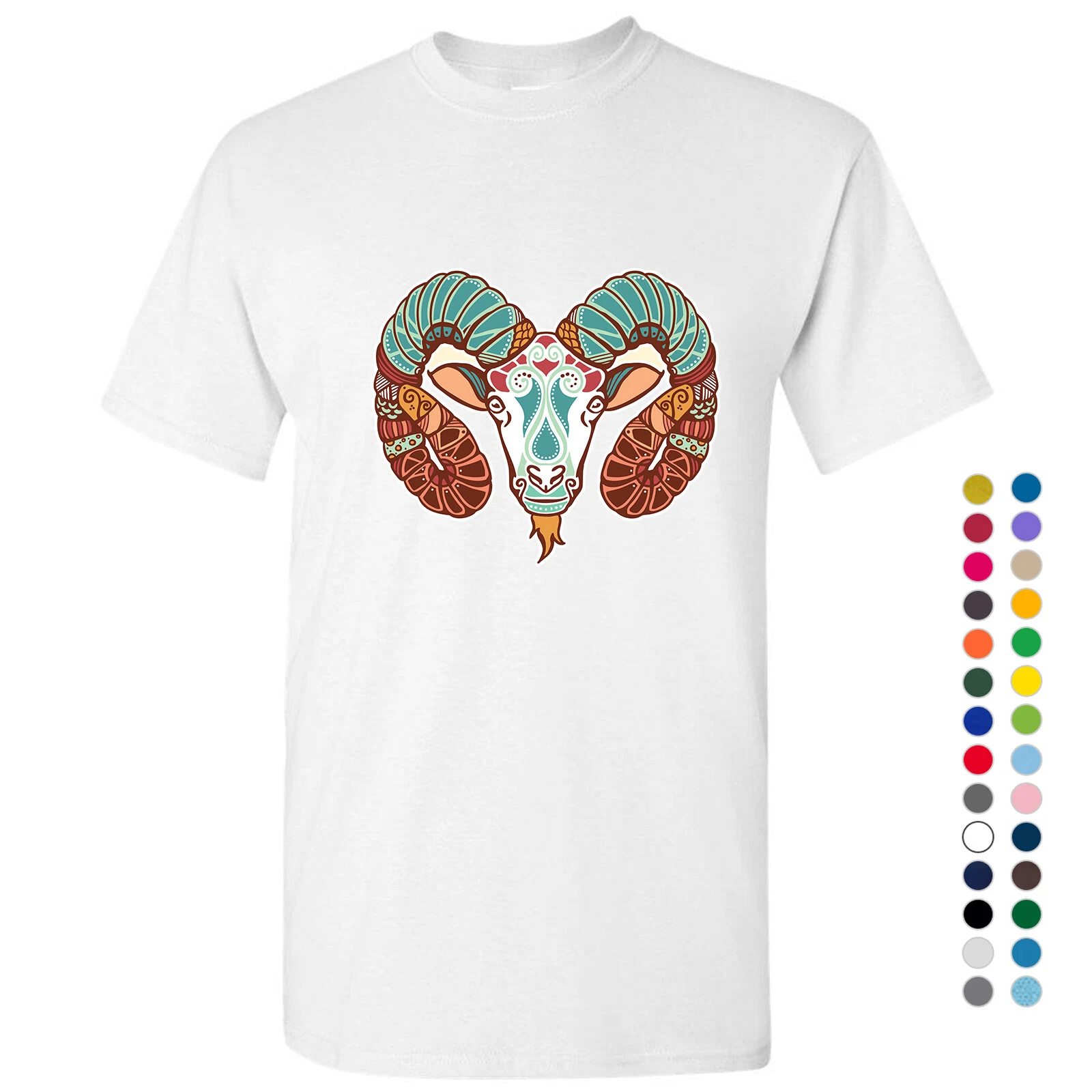 Aries Goat Sheep Head Zodiac Horoscope Astrological Symbol White Men T ...