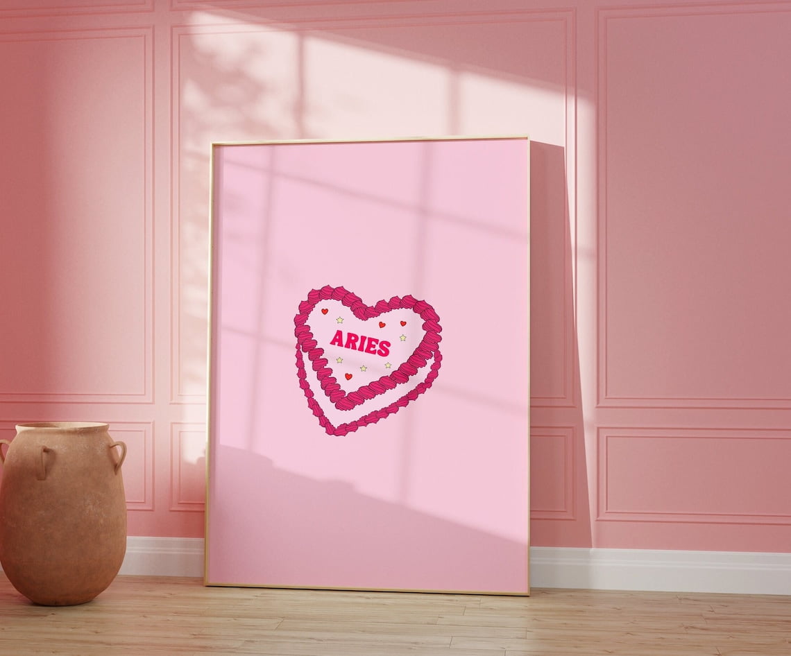 Aries Hot Pink Pastel Pink Zodiac Sign Print Trendy Wall Art College Dorm Prints Astrology ...