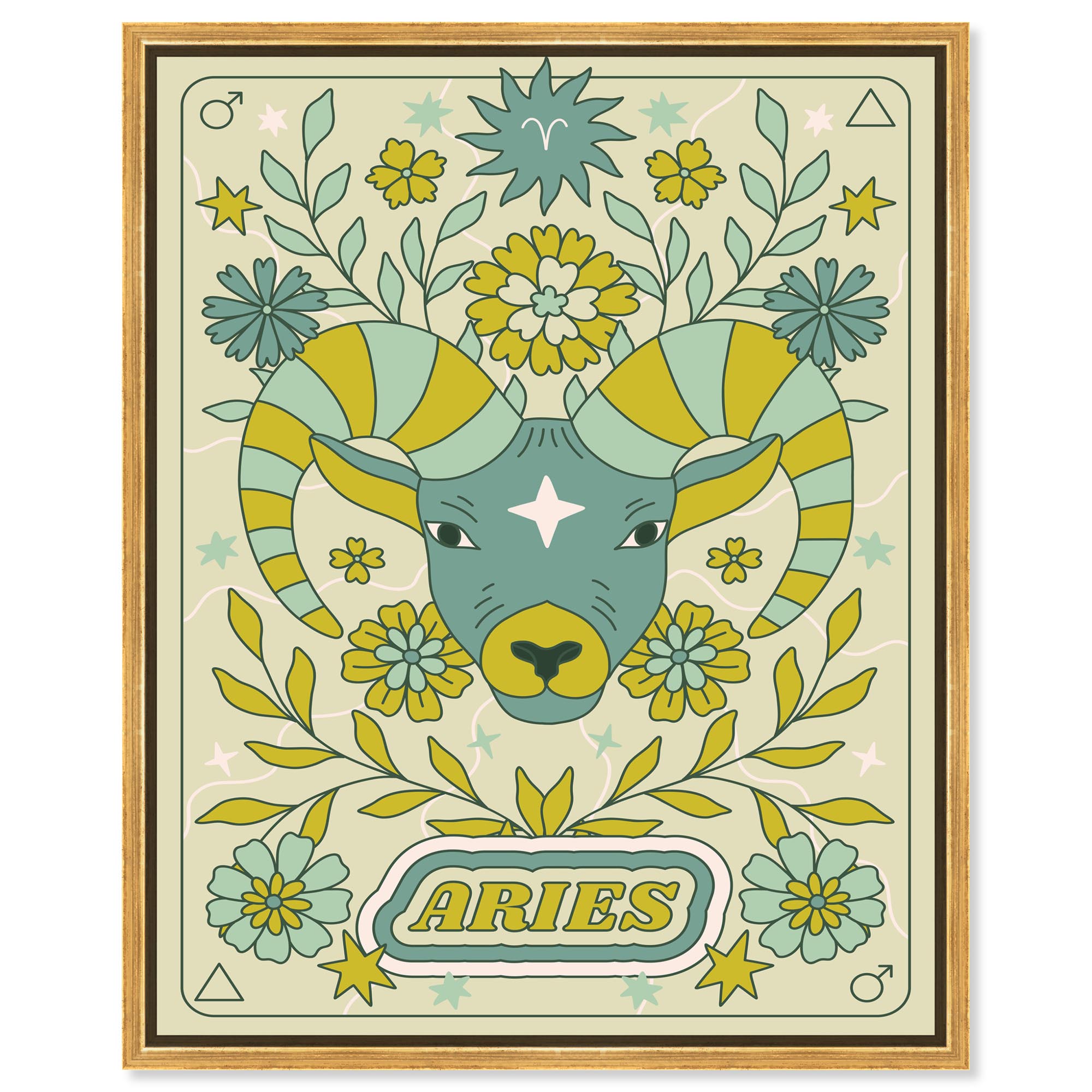 Aries Stars Card Canvas Horoscope Posters by Art Remedy, Gold Frame, 30 ...