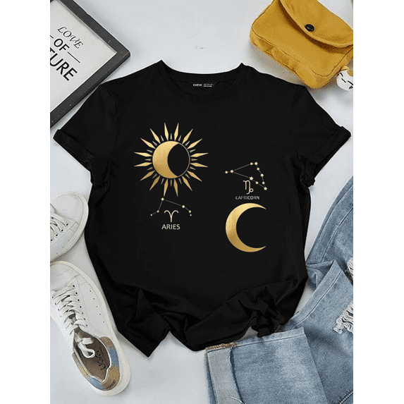 Aries Sun Capricorn Moon Zodiac Sign Astrology Gift Unisex T-Shirt, up ...