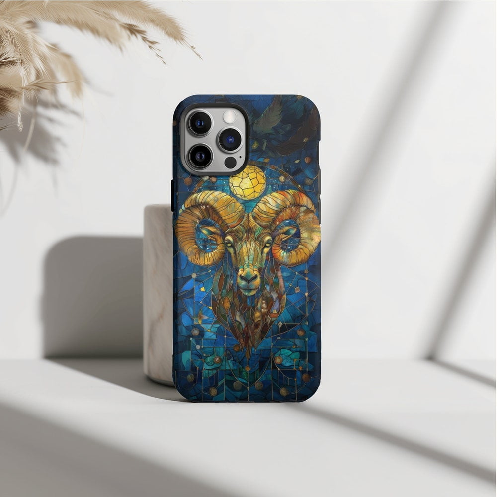 Aries Zodiac Mosaic Stained Glass Phone Case with iPhone 17 to 11 Pro ...