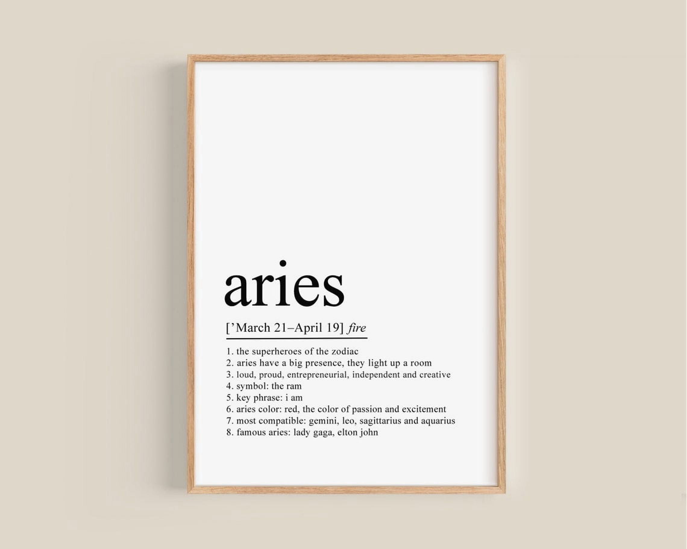 Aries Zodiac Poster Birthday Astrology Sign Poster, Unframed Poster ...
