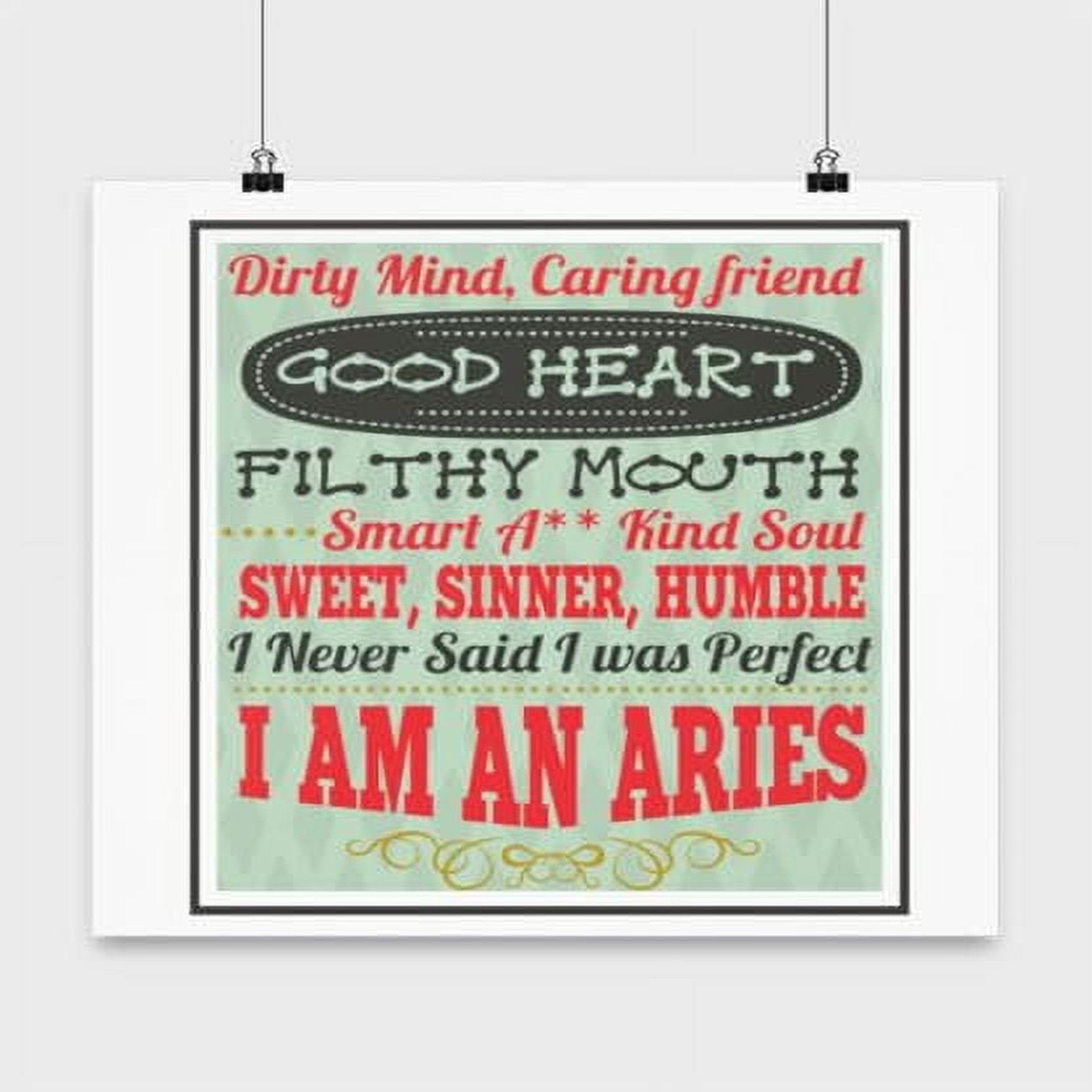 Aries Zodiac Poster, Fun & Caring Wall Art Gift - 13x13in White Print ...