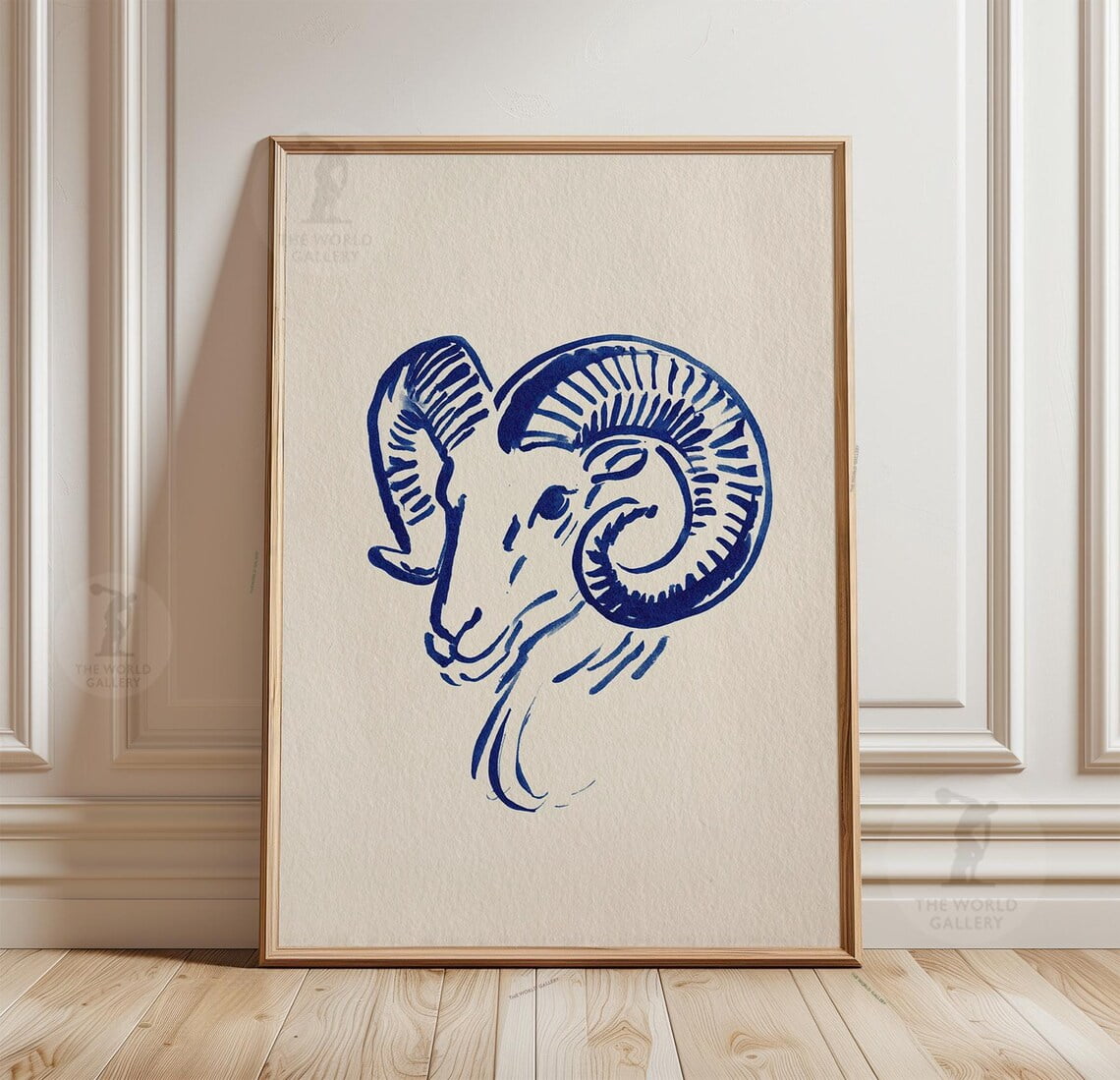 Aries Zodiac Poster Ram Illustration Minimal Blue Line Astrology Art ...