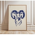 Aries Zodiac Poster Ram Illustration Wall Art Minimal Blue Line Drawing ...