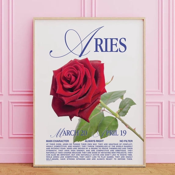 Aries Zodiac Print Trendy Astrology Poster Cute Retro Flower Wall Art ...
