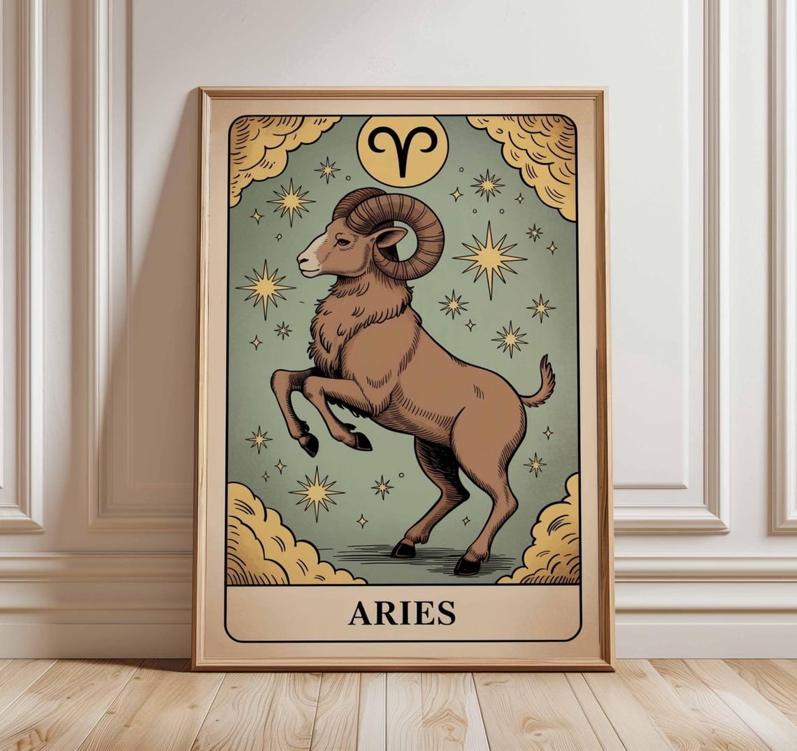 Aries Zodiac Sign Ram Art Mystical Astrology Spiritual Gift Decor ...