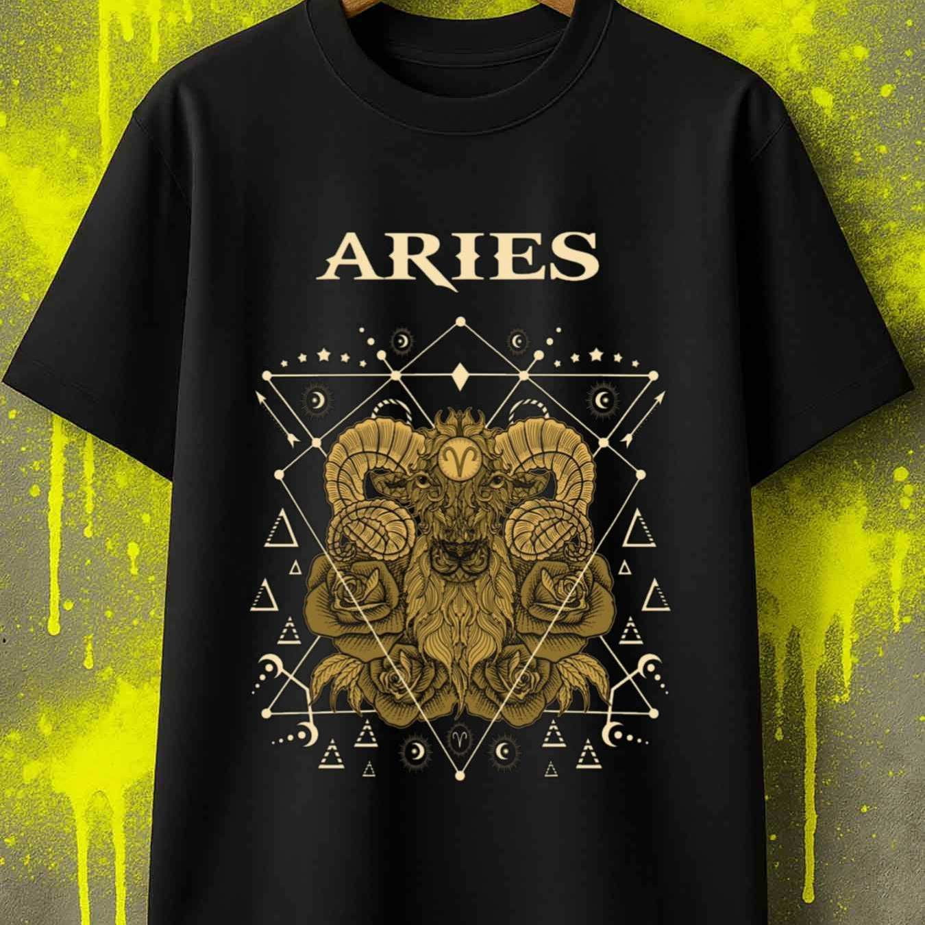 Aries Zodiac Sign Thirt | Men'S Black Graphic Tees, Hip-hop Street ...