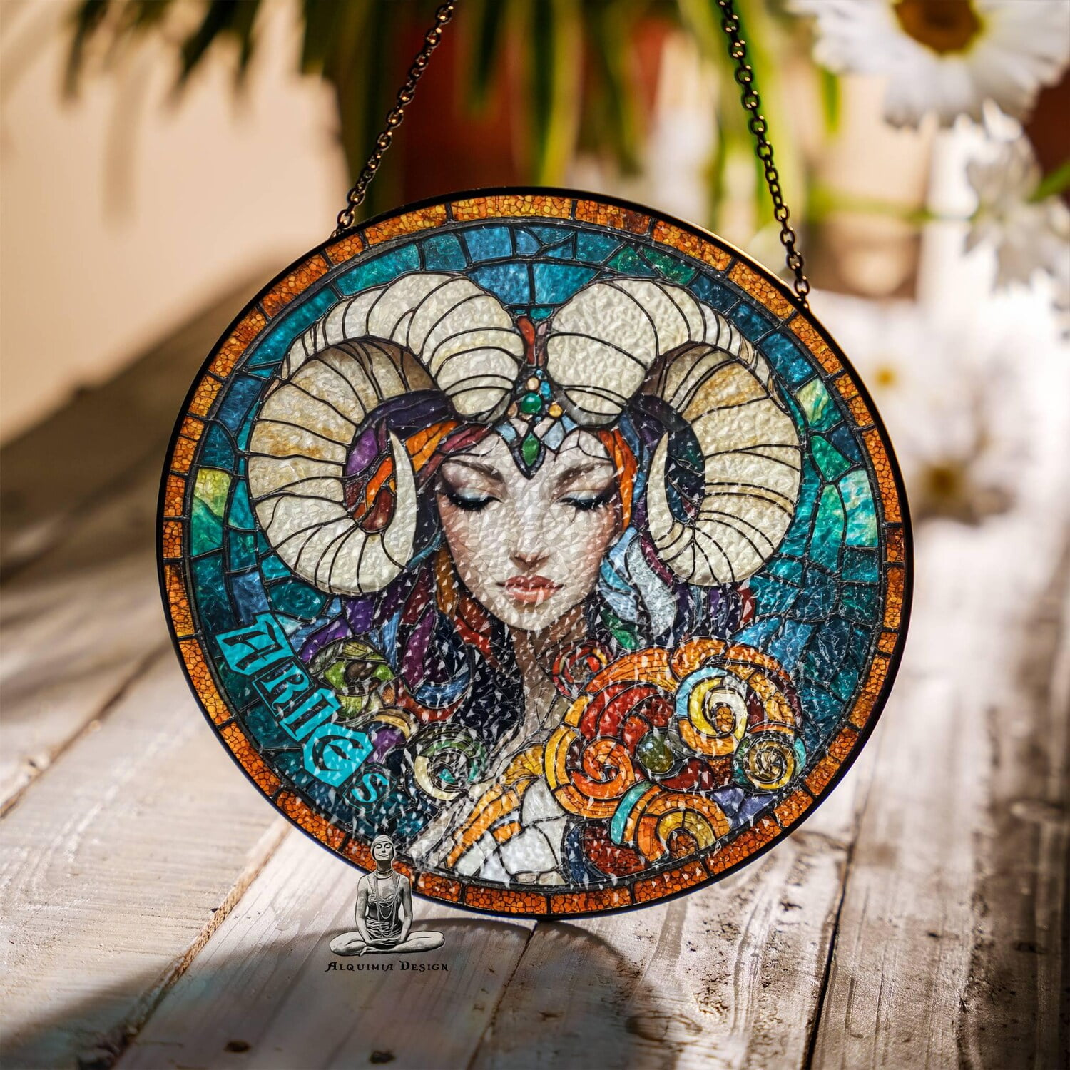 Aries Zodiac Stained Glass Sun Catcher: Window Lightcatcher 6 INCHES ...