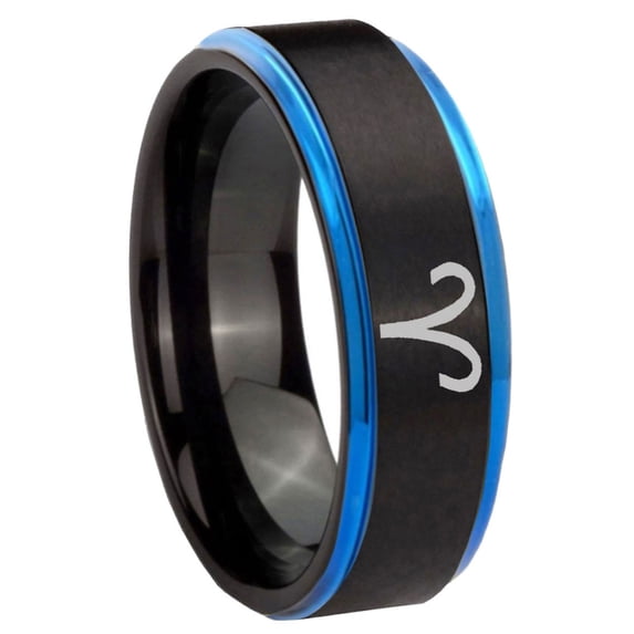 Aries Zodiac Step Edge Black And Blue Tungsten Promised Ring 10MM ...