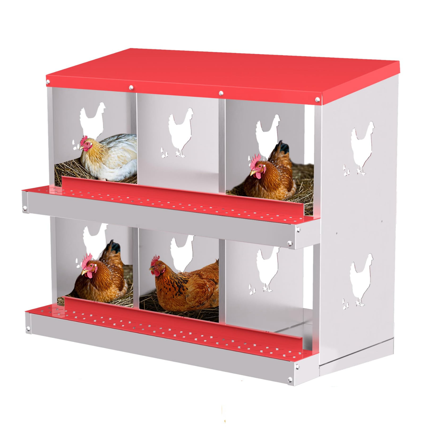 Arigeas 6 Holes Metal Poultry Nesting Box with Egg Collection, Laying ...