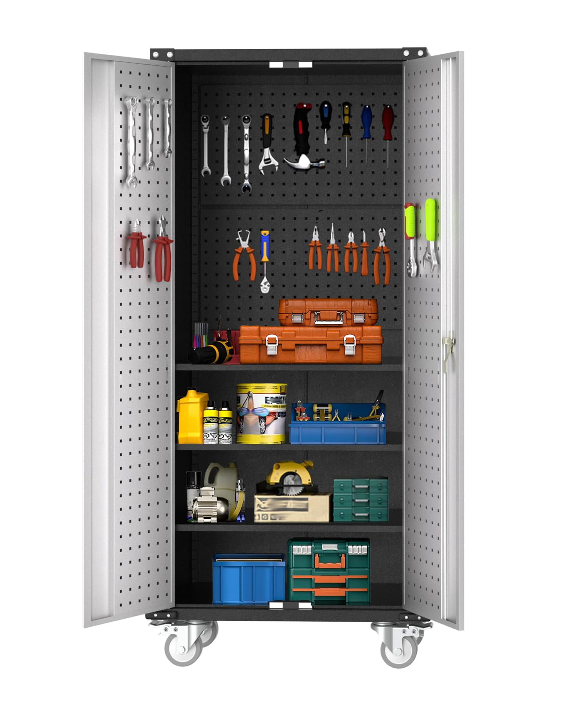 Arigeas 72" Tall Metal Storage Cabinet with Built-in Pegboards ...