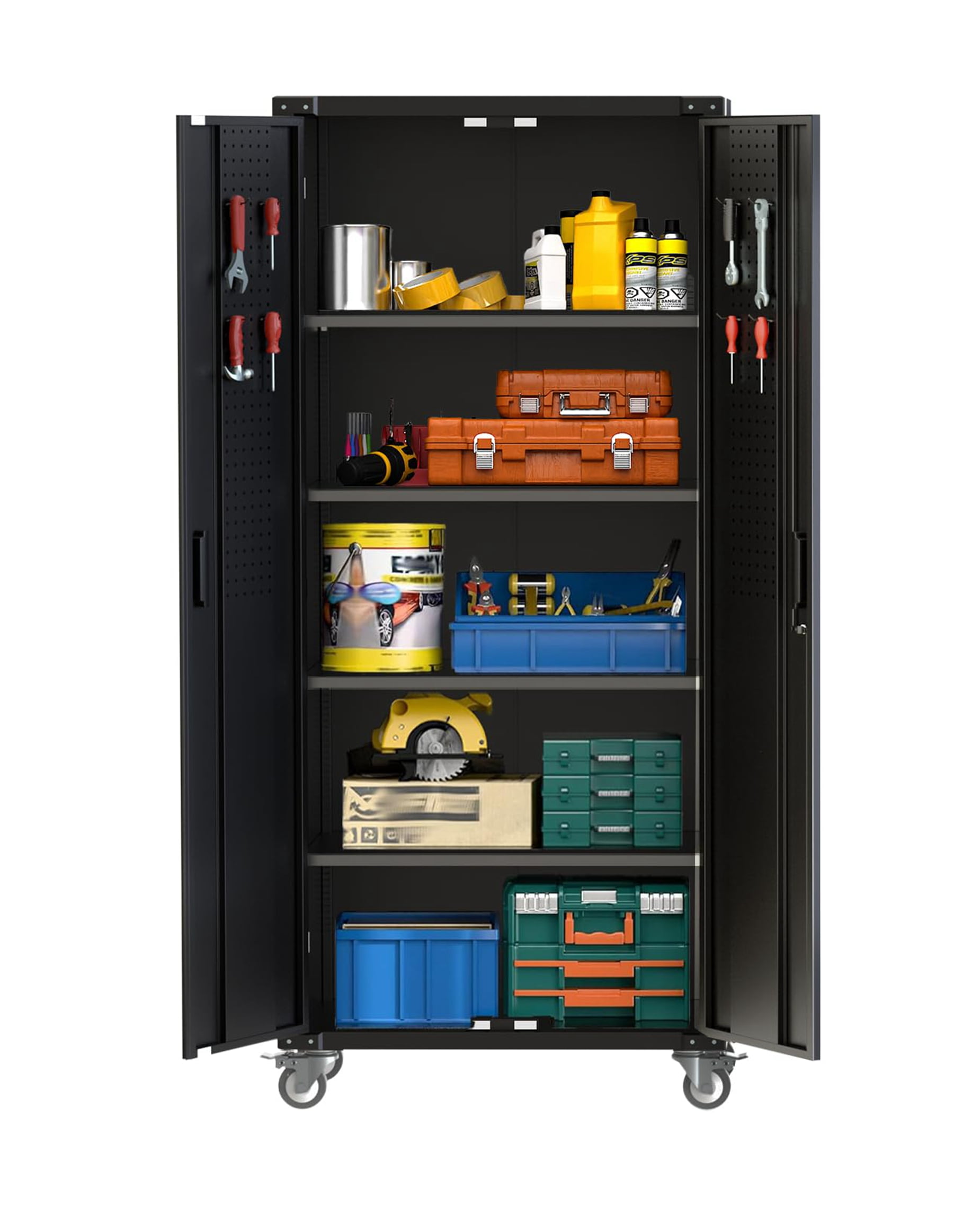 Arigeas 72" Tall Metal Storage Cabinet with Pegboard Doors, Adjustable ...