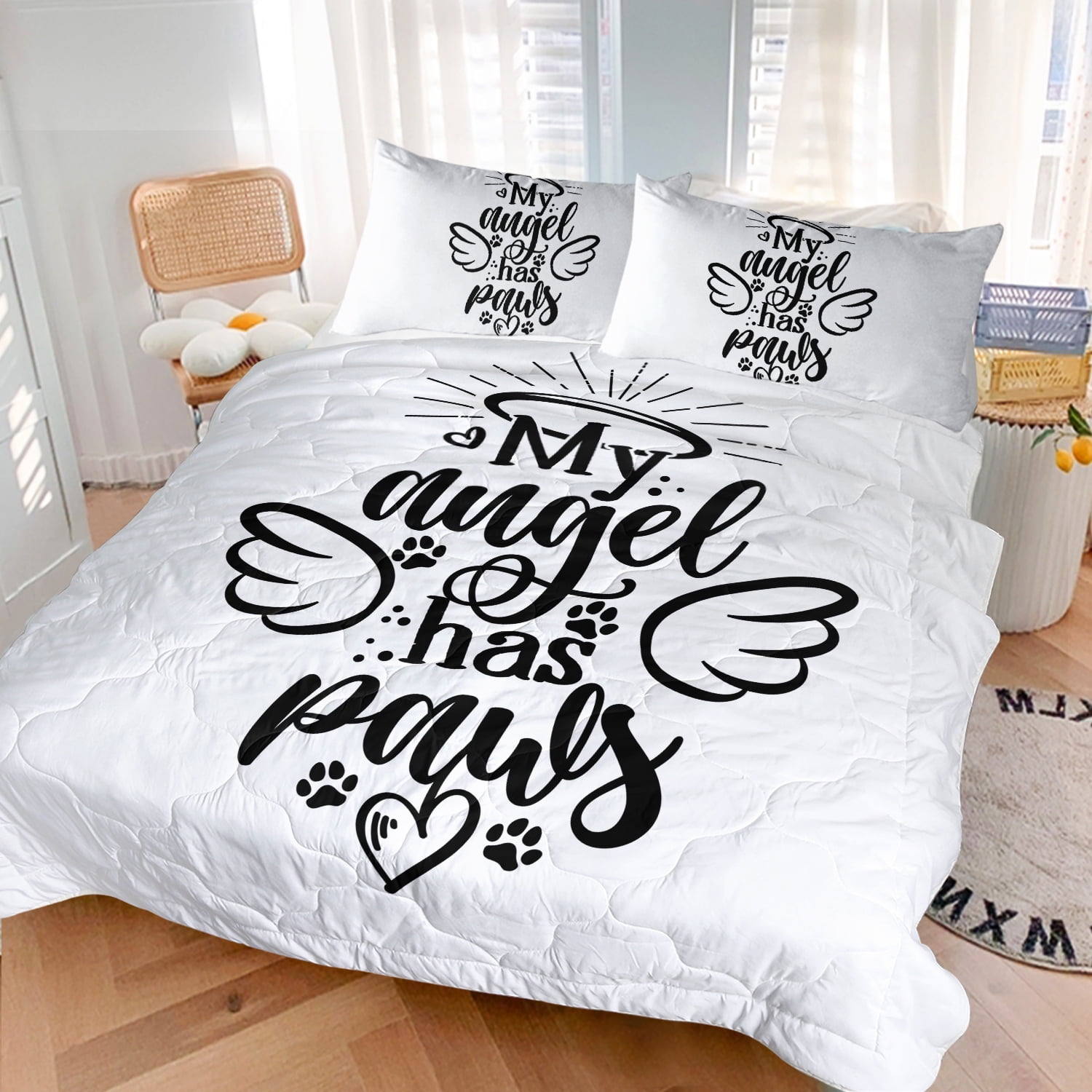 Arightex 3-Piece Angel Wings White Soft Comforter Set Twin Size Bedding ...