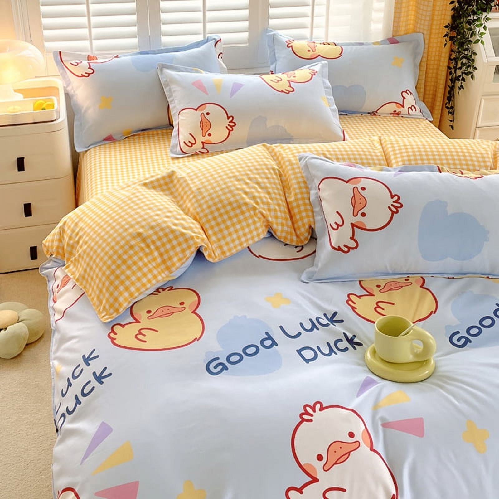 Sleepwish 3 Pieces Lucky Duck Duvet Cover Set Twin for Kids Soft Bedding Set Yellow Blue ...