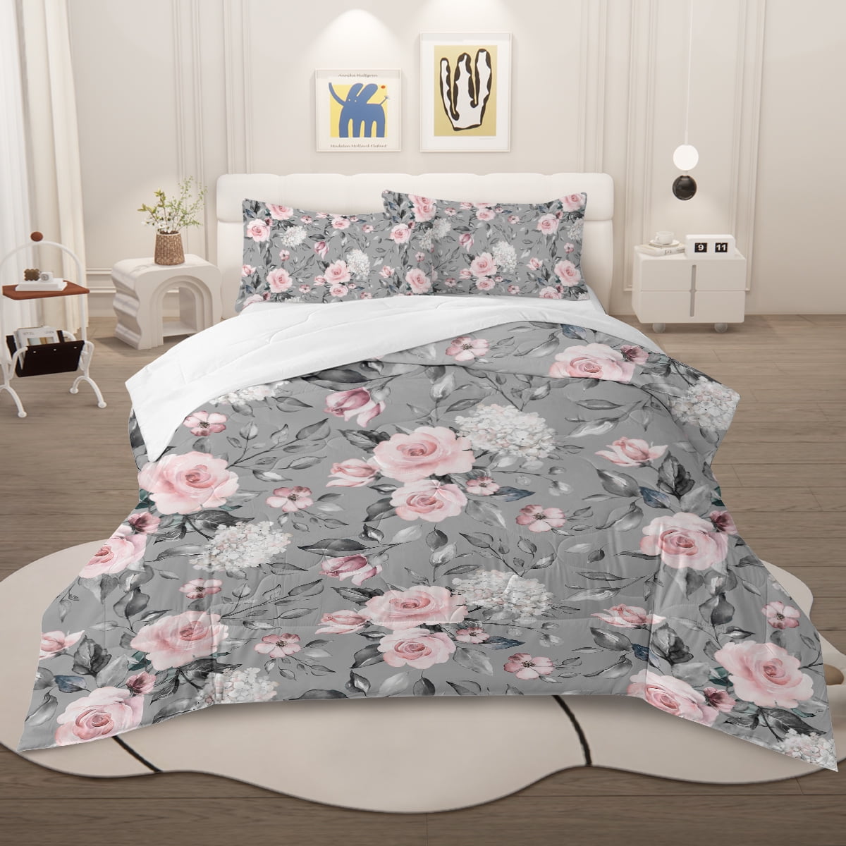 Sleepwish 3 Pieces Pink Rose Floral Comforter Set King for Adults Girls ...