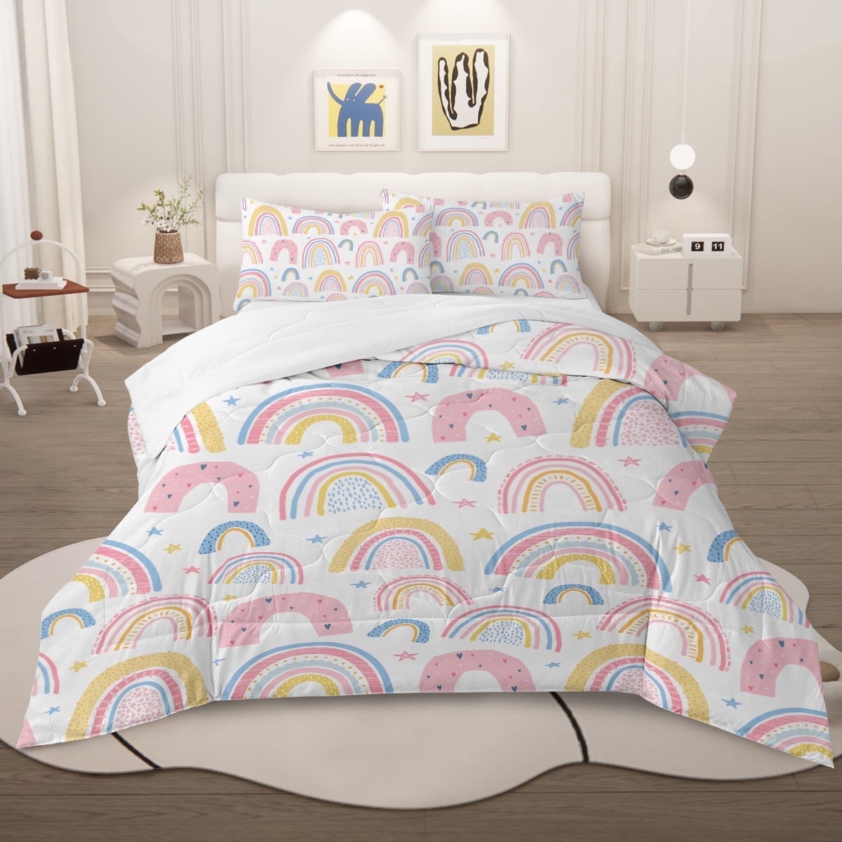 Sleepwish 3 Pieces Rainbow Comforter Set Twin for Girls Pink Bedding ...