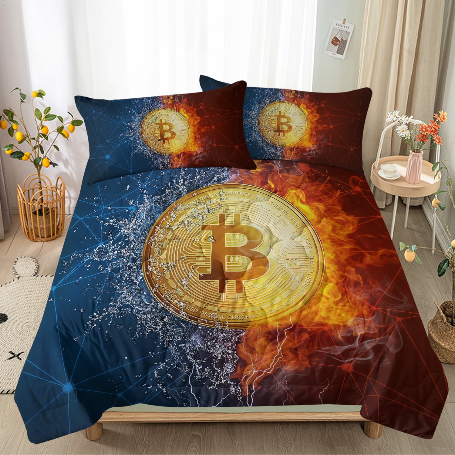 Sleepwish 3pcs Bitcoin Comforter Set, Money Patter Quilt Set for Adult ...