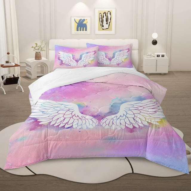 Arightex Kids Full/Queen Size 3pcs Pink Angel Wing Comforter Set, Down ...