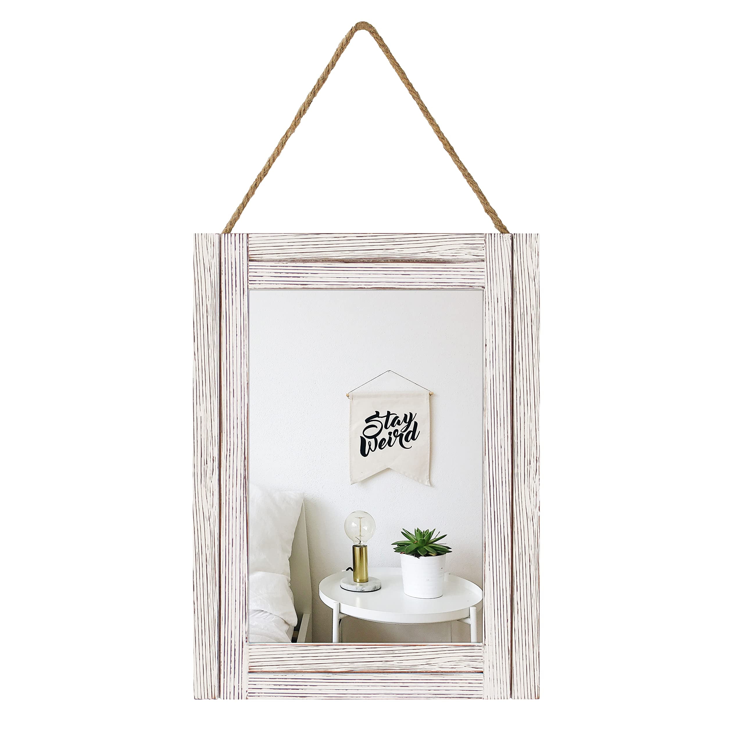 Vintage Arikago 16X12 Inch White Wash Wall Mirror with Rope, Farmhouse ...