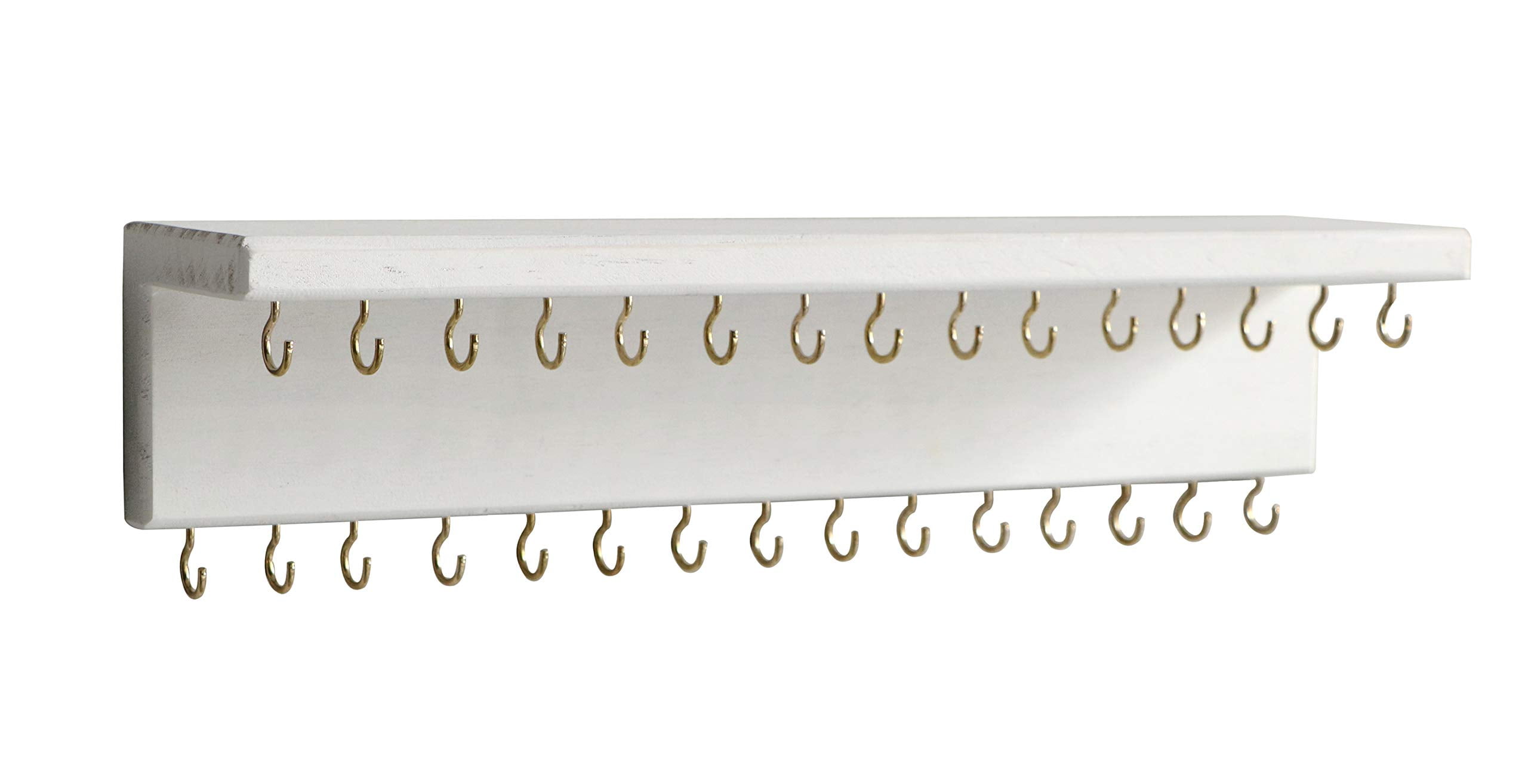 Arikago Wall Mount Jewelry Rack: 30 Hooks, Cosmetic Shelf, Pine Wood ...