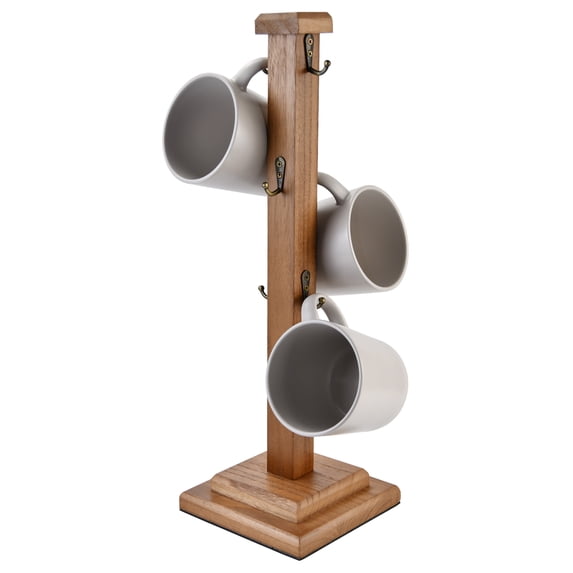 Arikago Rustic Coffee Mug Tree Stand, Solid Wood Holder for 6 Mugs ...