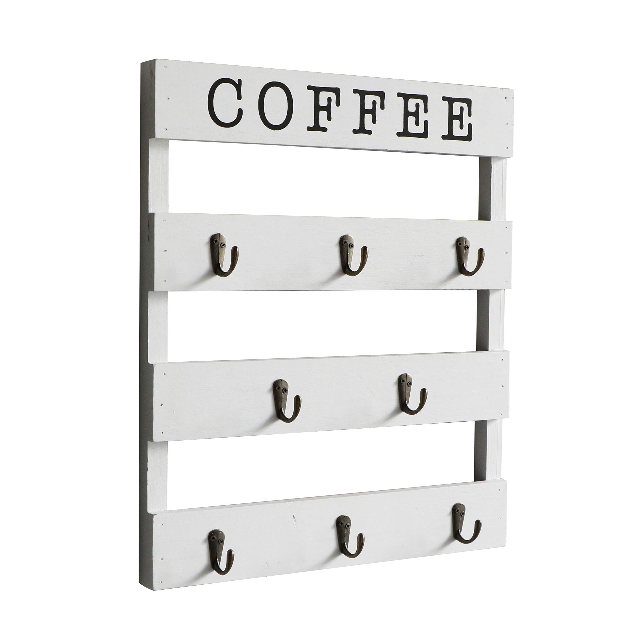 Arikago Solid Wood Wall Mounted Coffee Mug Hanger, Rustic Kitchen Cup ...