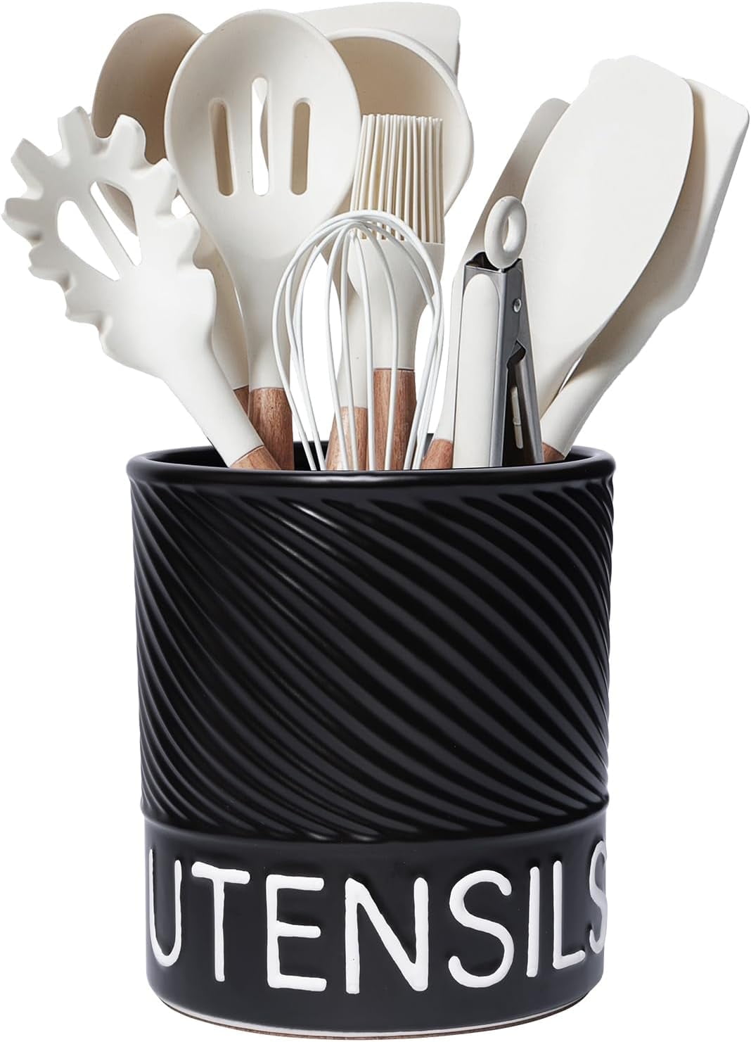 Arikago Utensil Holder for Kitchen Counter, 6.5" Large Ceramic Utensil ...