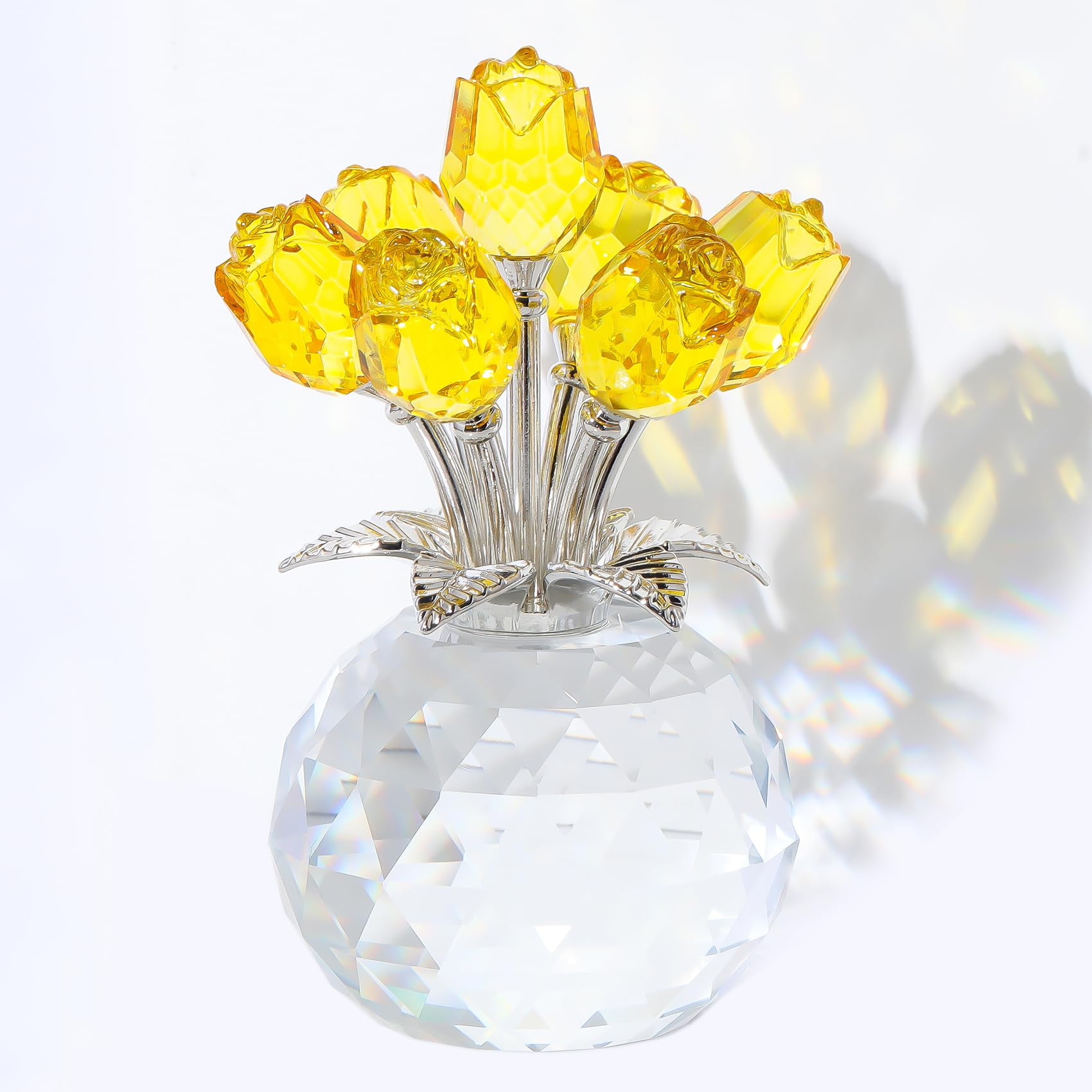 Arikyrist Crystal Yellow Rose Bouquet Figurine with Round Gifts for Her ...