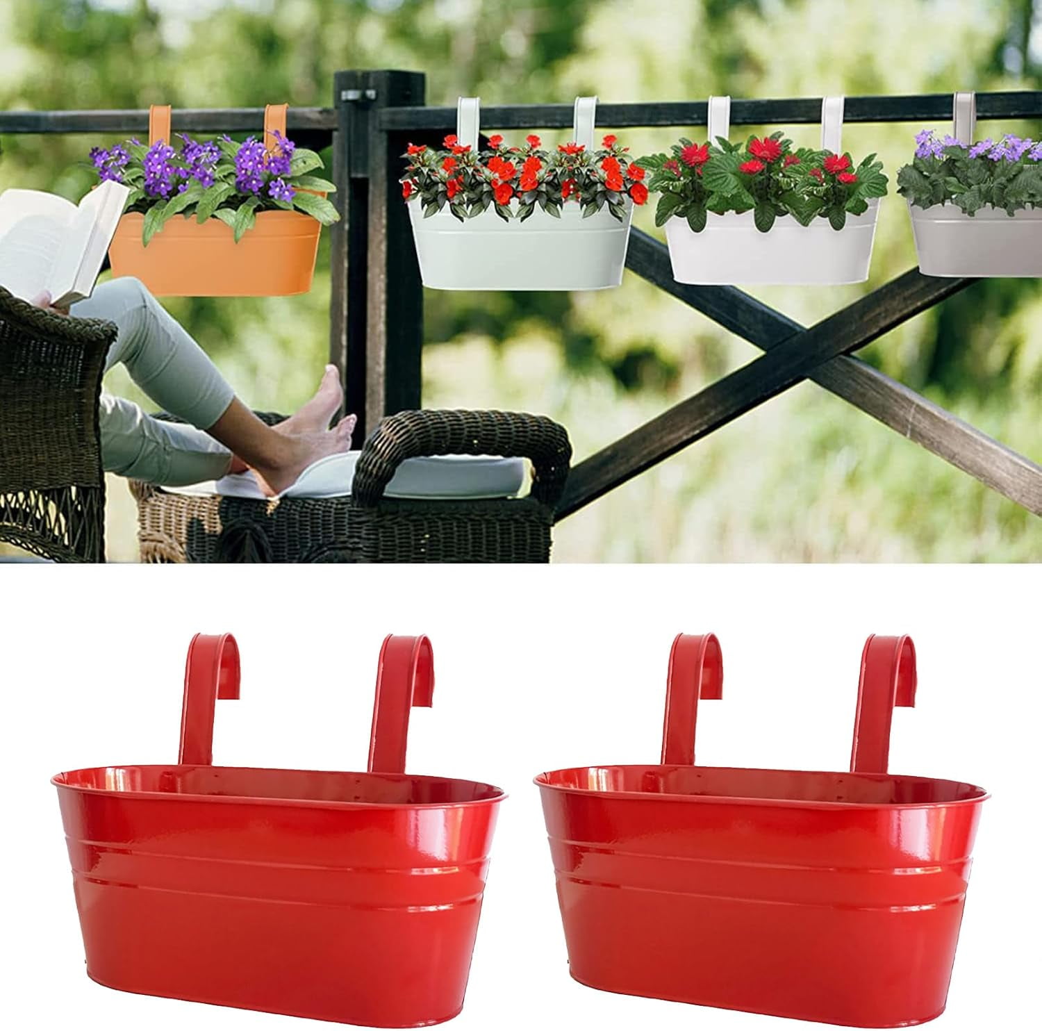 Arinda Outdoor Hanging Planter, 2PCS Metal Hanging Flower Pot with ...