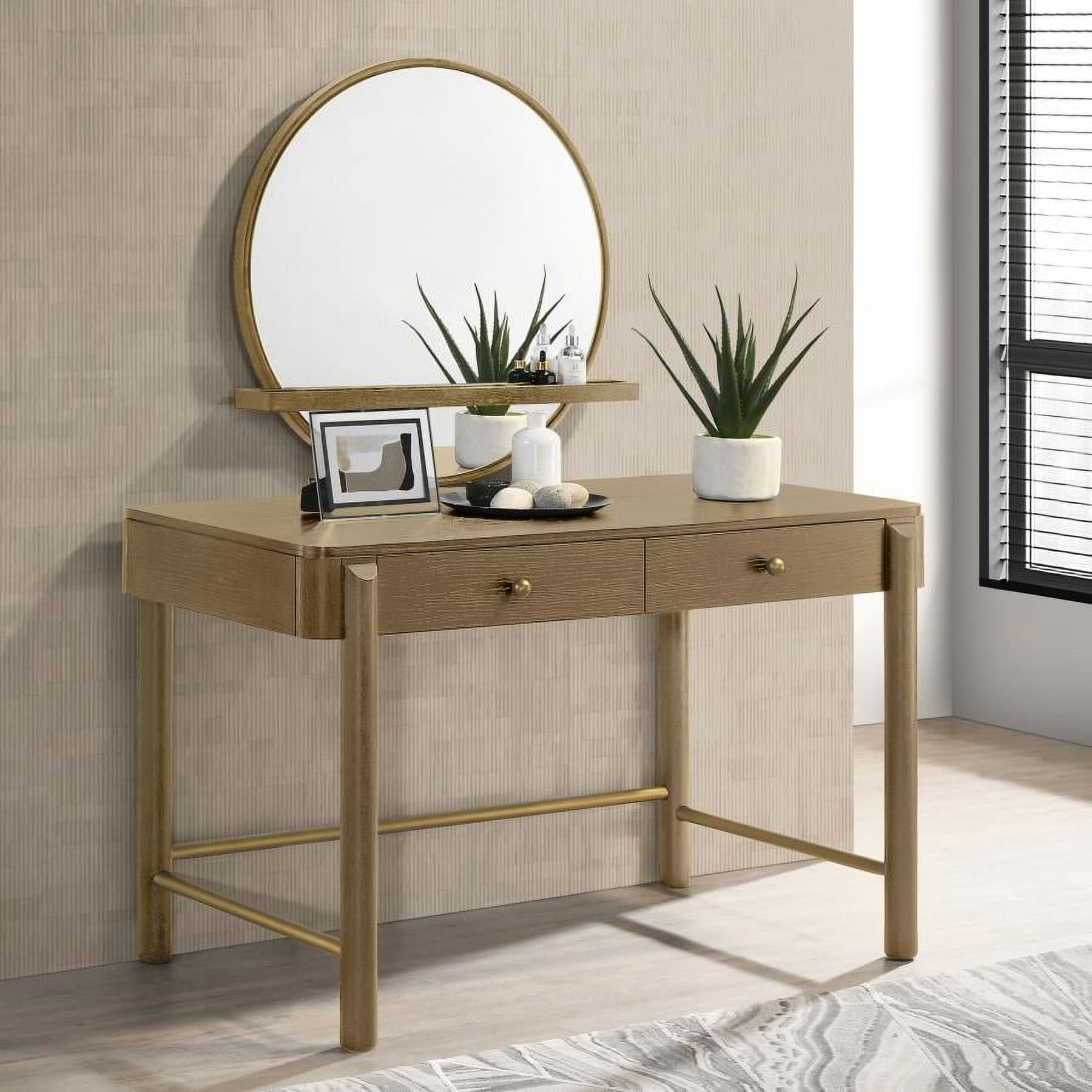 Arini Round Vanity Wall Mirror with Shelf Sand Wash - Walmart.com