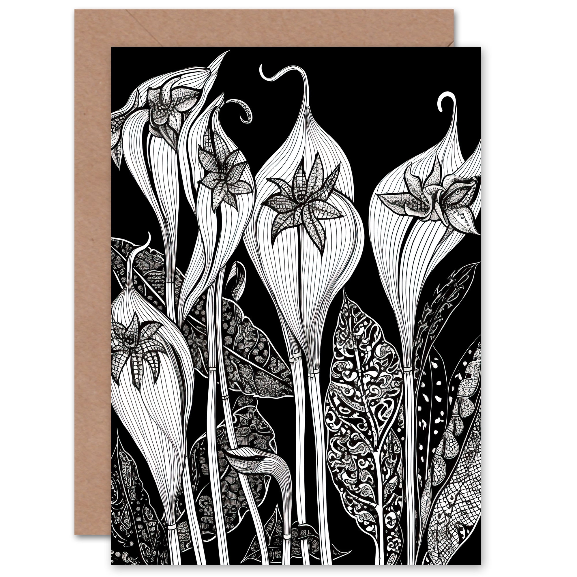 Arisaema Flower Plant Black and White Folk Art for Wife Her Mum Sister ...
