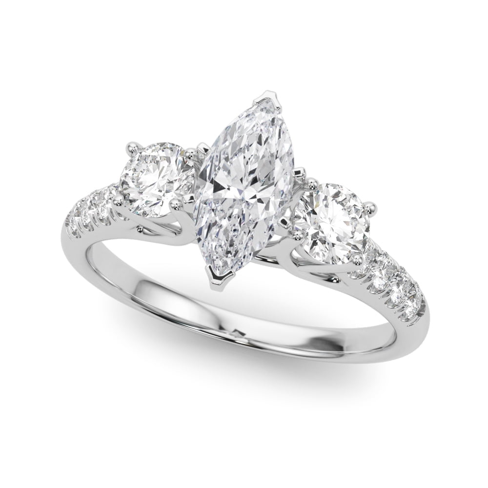 Arise Jewelry Marquise Cut Engagement Solitaire with Accent Ring for Women - 2.35 Ct Moissanite ...