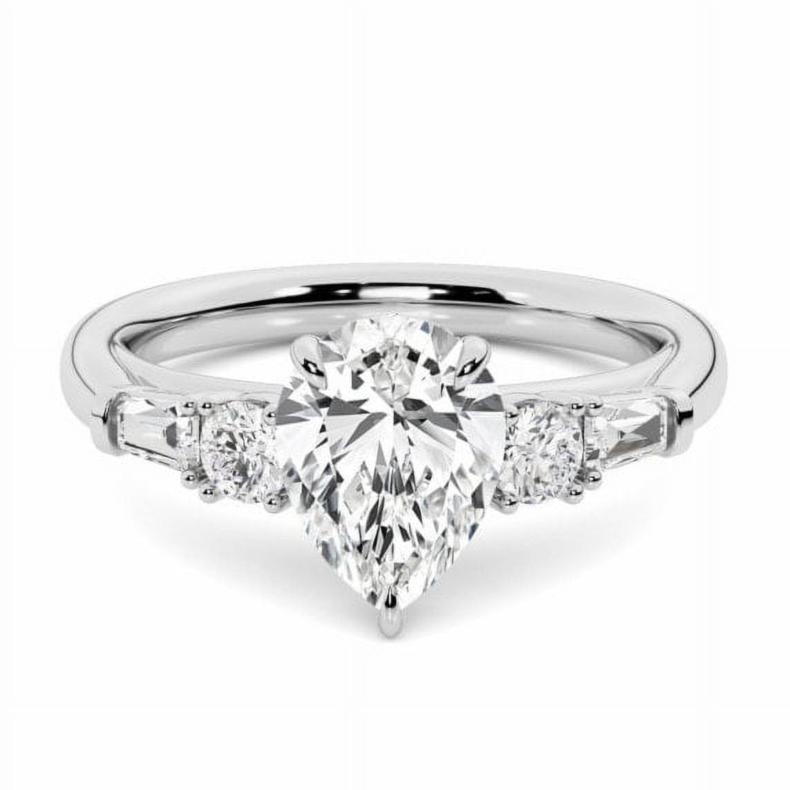 Arise Jewelry Pear Cut Moissanite Ring - 2.24 Ct Stunning Three Stone With Side Baguette Design ...