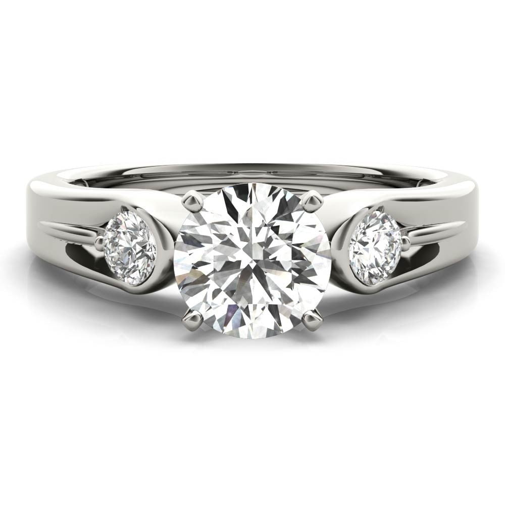 Arise Jewelry Three Stone 2.02 Ct Round Cut Moissanite Ring - 14K White ...