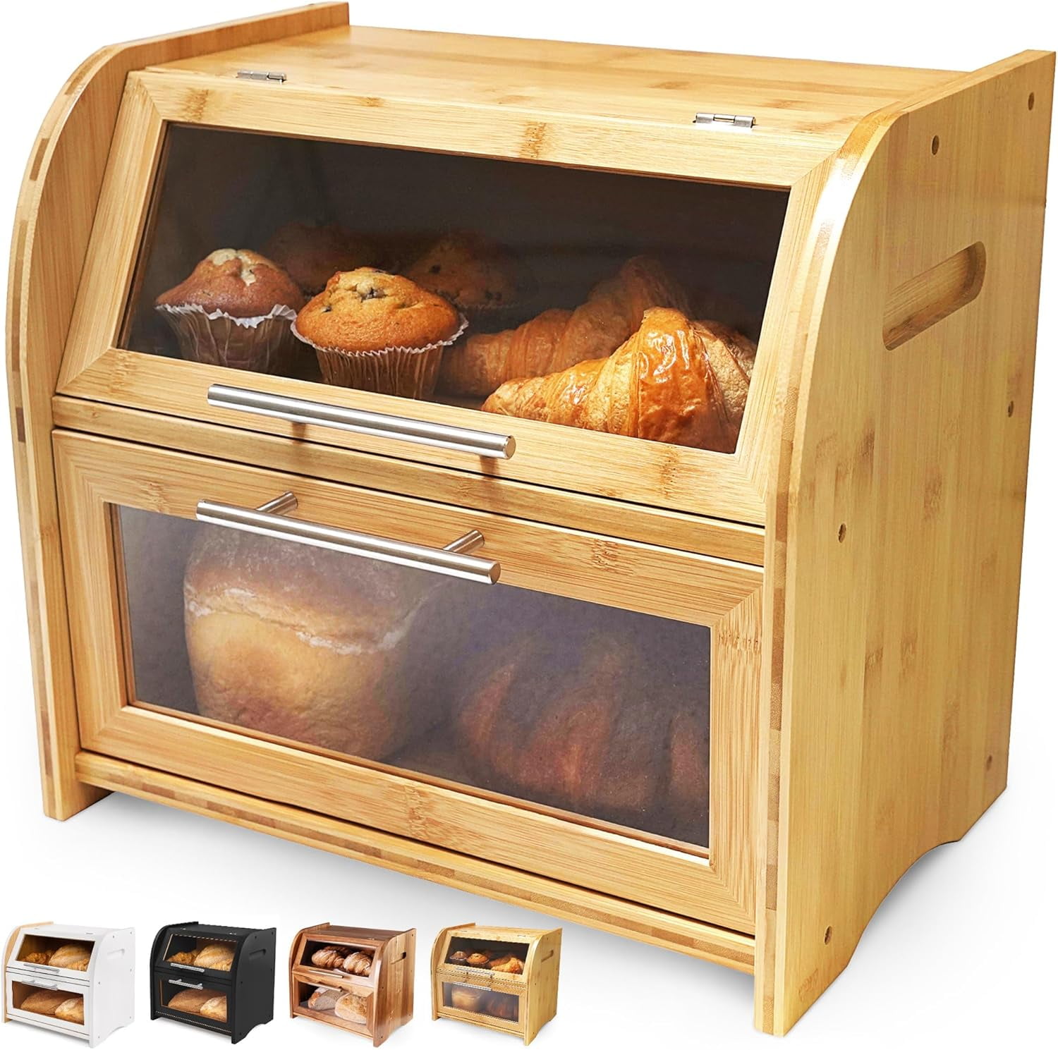 Arise Stylish Bamboo Bread Box for Kitchen Countertop, Extra Large 2 ...