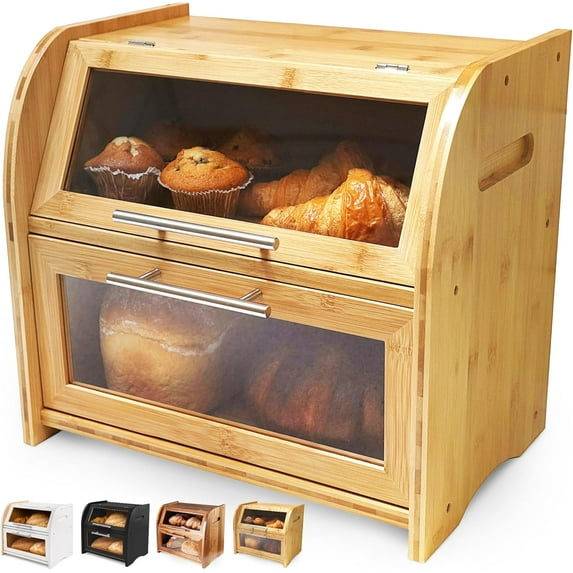 Arise Stylish Bamboo Bread Box for Kitchen Countertop, Extra Large 2 ...