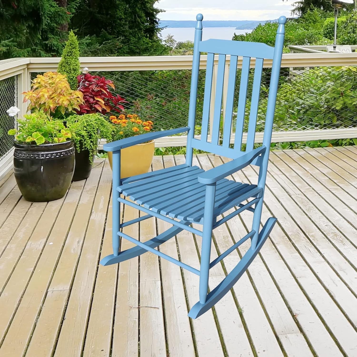 ArisingAsia Outdoor Rocking Chair with High Back and Armrest, Solid ...