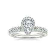 1/2 Carat T.G.W. White Round-Cut CZ and Swarovski Crystal Sterling Silver Halo Bridal Set ...