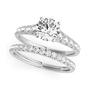 1/2 Carat T.G.W. White Round-Cut CZ and Swarovski Crystal Sterling Silver Halo Bridal Set ...