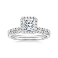 1/2 Carat T.G.W. White Round-Cut CZ and Swarovski Crystal Sterling Silver Halo Bridal Set ...