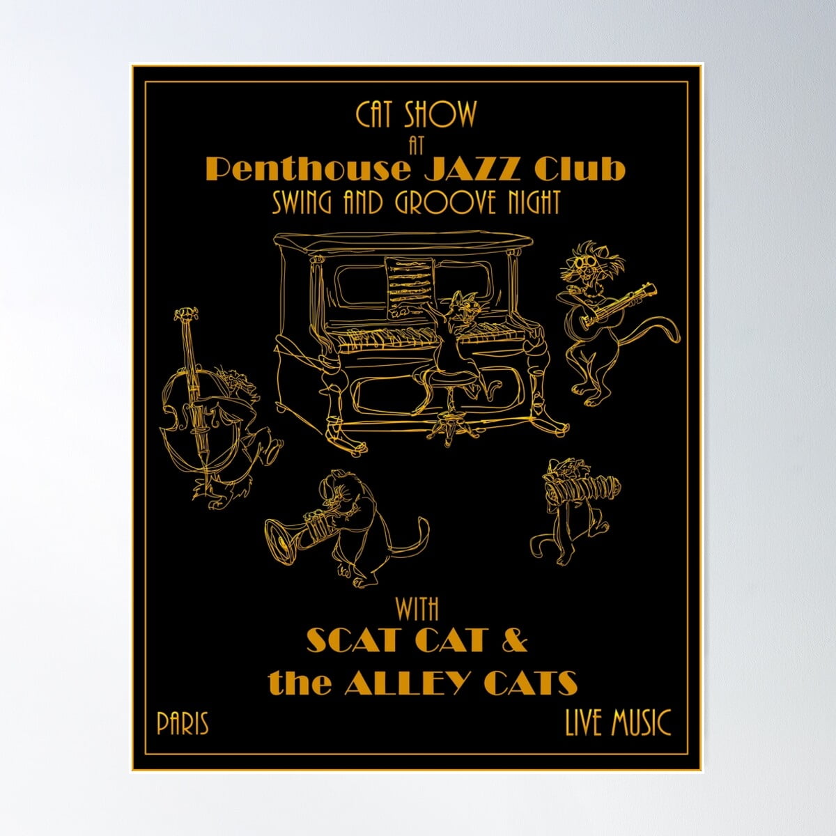 Retrò Jazz Cat-Show Poster Wall Art, Modern Wall Decor For Living Room ...