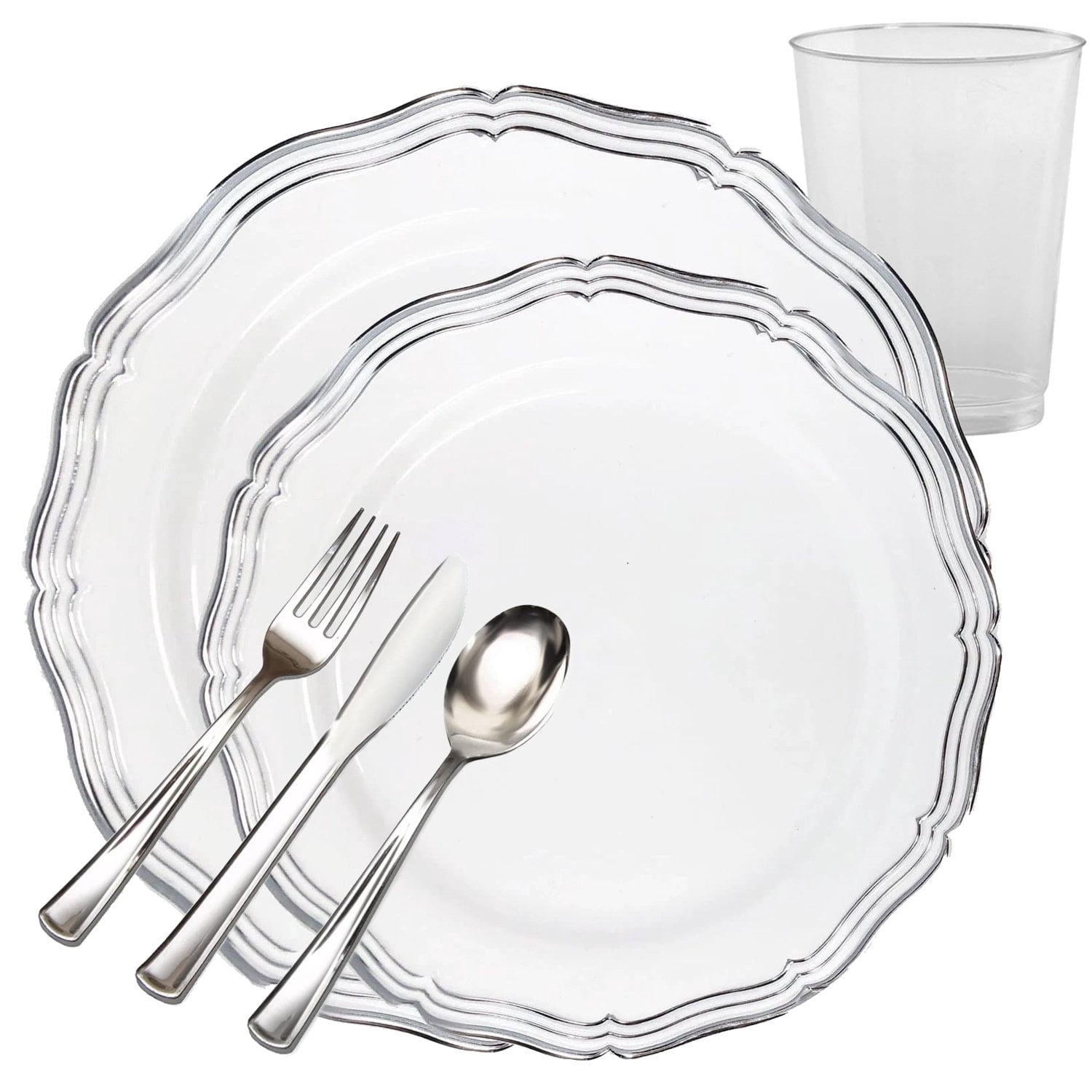 Aristocrat Collections Dinner Plate White & SILVER Tableware Package ...