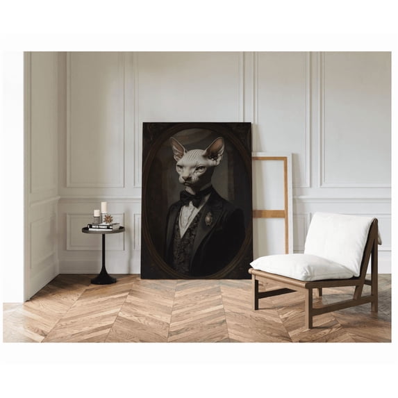 Aristocratic Sphynx Cat Portrait Elegant Victorian Style Wall Art ...
