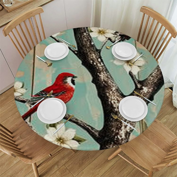 Aristuring Birds Tree Branch White Flowers Round Table Cover 100% ...