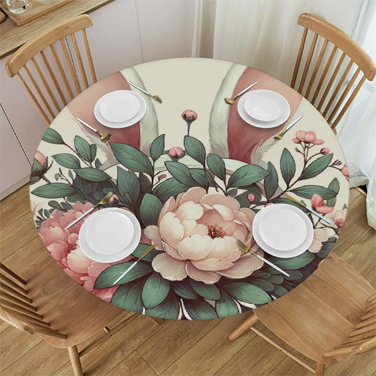Aristuring Bunny Ears Floral Arrangement Round Table Cover 100% ...