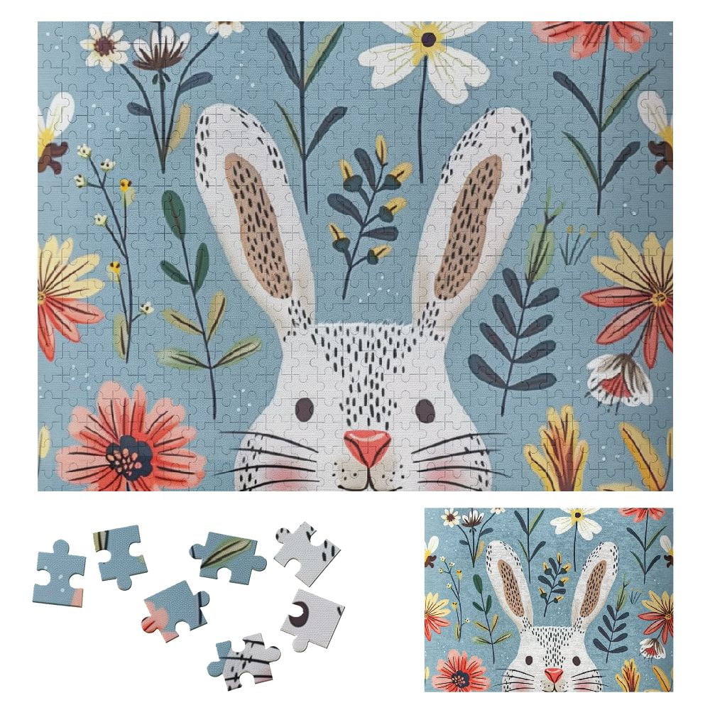 Jiayy Bunny Flowers Rabbit Face Wooden Jigsaw Puzzle Challenging ...