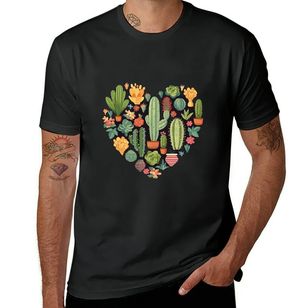Aristuring Cacti Succulents Heart-Shaped Vintage T Shirt Men's Graphic Tee Style Soft Cotton ...