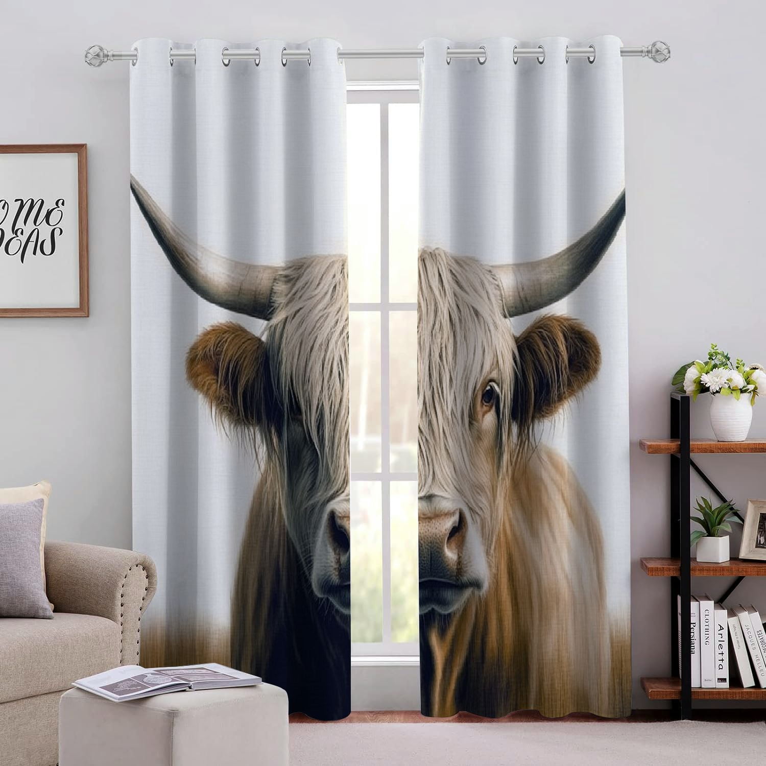 Aristuring Cow Grass Field Perforated Blackout Curtains 2-Pack | Silver ...